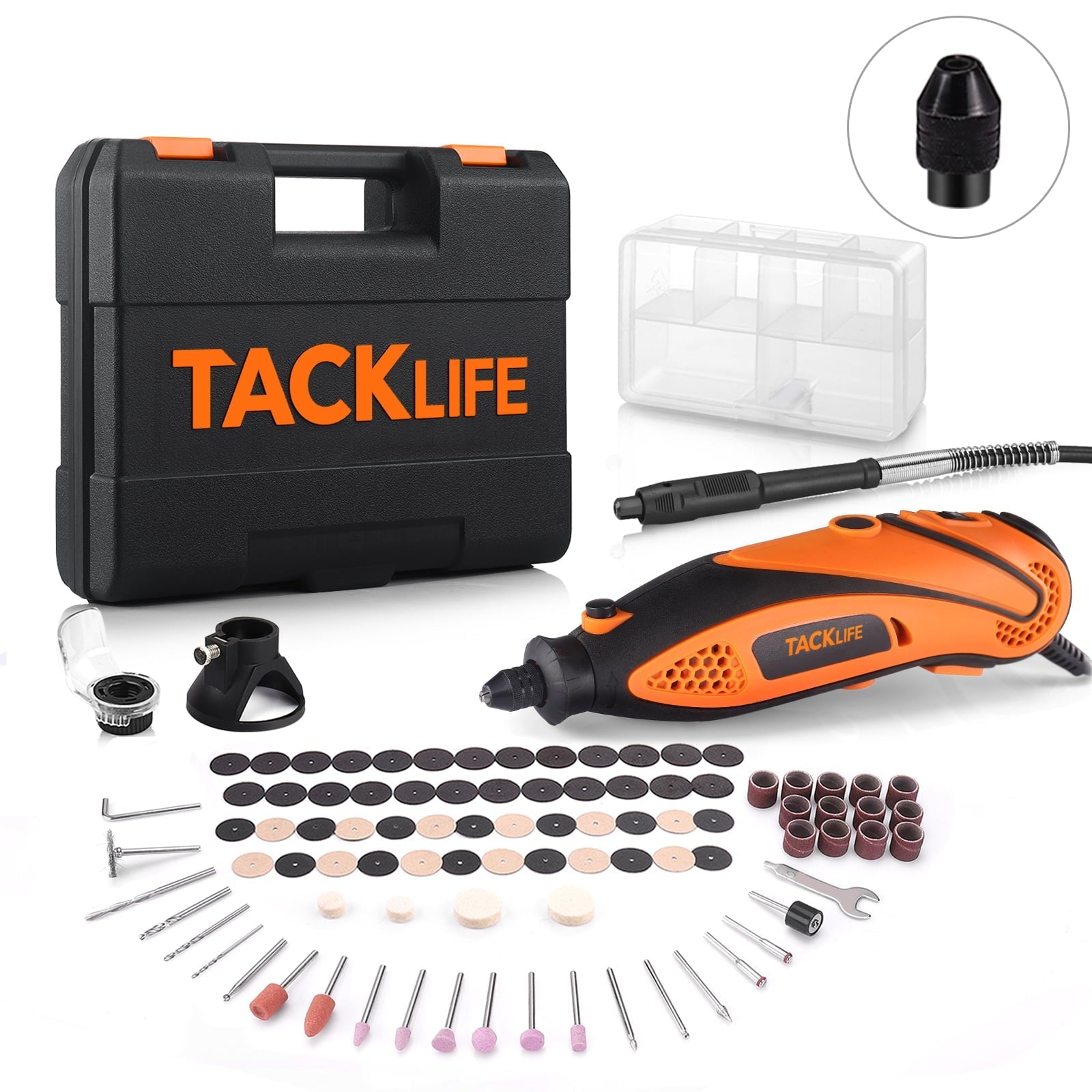 TACKLIFE Rotary Tool Kit, Versatile Accessories and 4 Attachments and