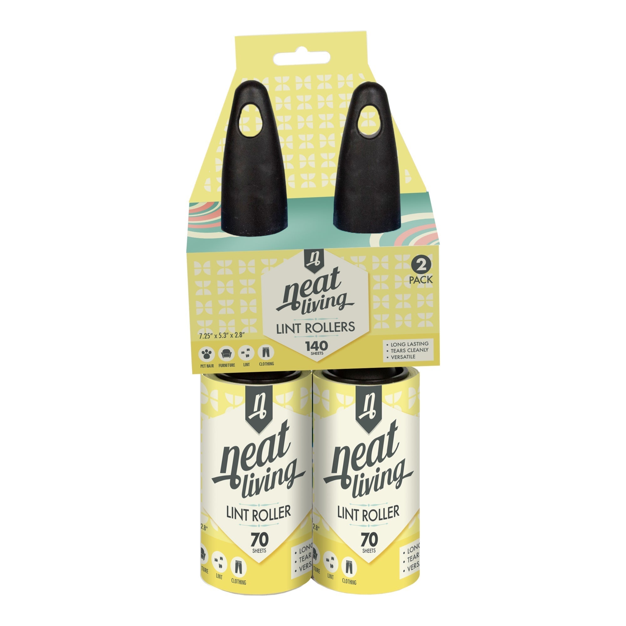 Neat Living All Purpose Stick Lint Roller, 70 Sheets, 2-Pack Lint Roll