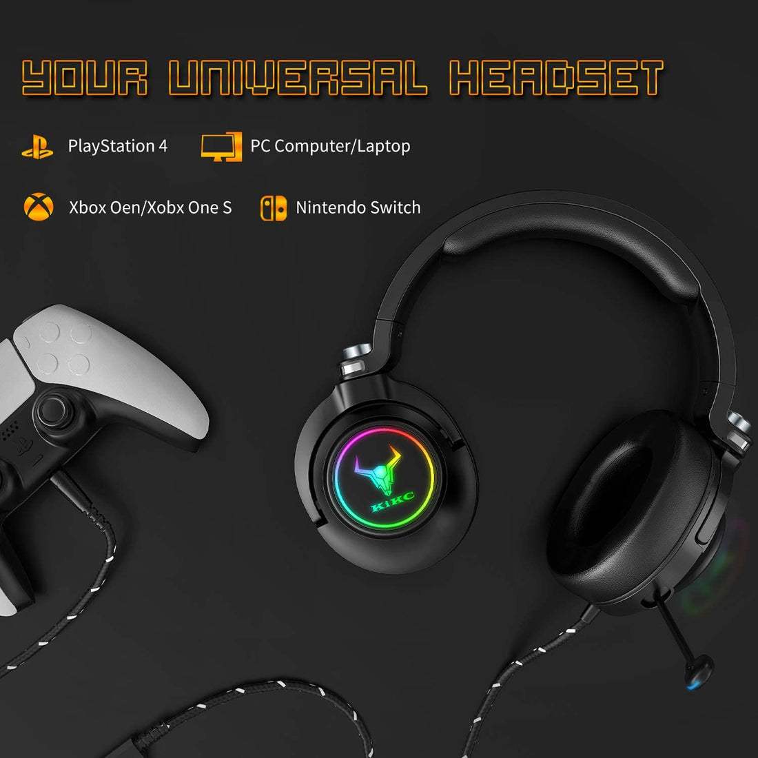 Kikc ET600 Stereo Gaming Headset for Xbox one, PS4, PS5, Xbox Series X